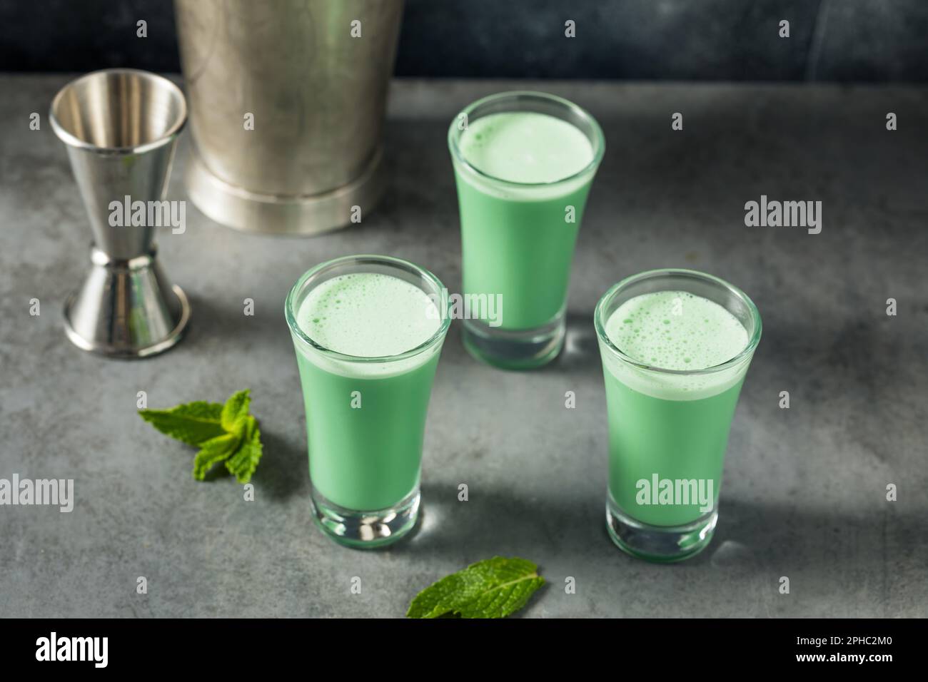 Boozy Cold Grasshopper Shots Cocktail Ready to Drink Stock Photo - Alamy