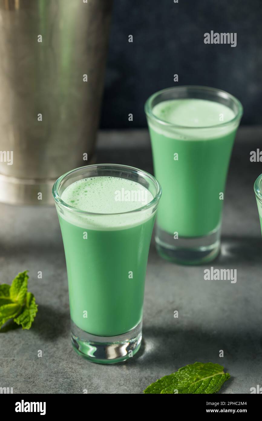 Boozy Cold Grasshopper Shots Cocktail Ready to Drink Stock Photo - Alamy