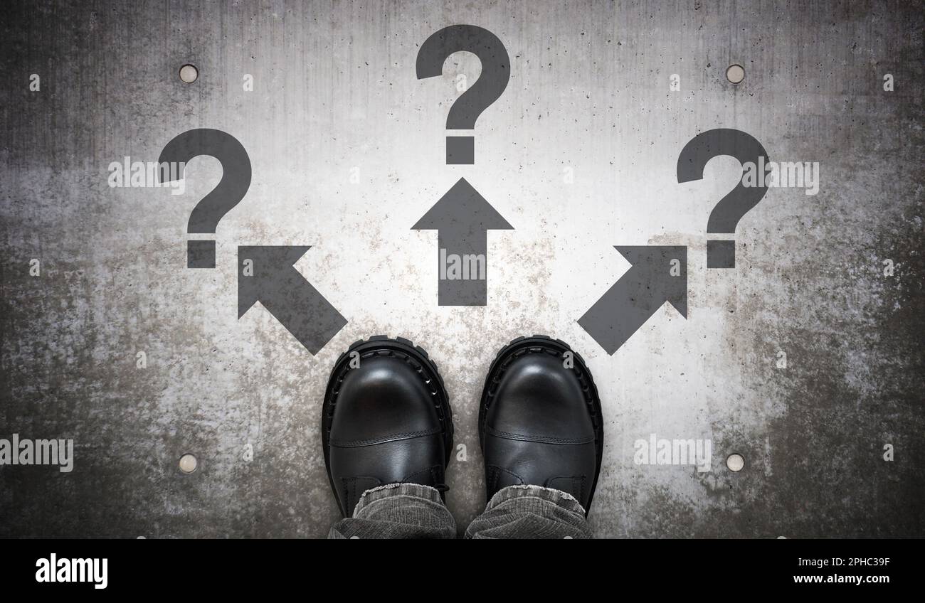 Heavy black leather boots, three arrows and question marks - problem ...