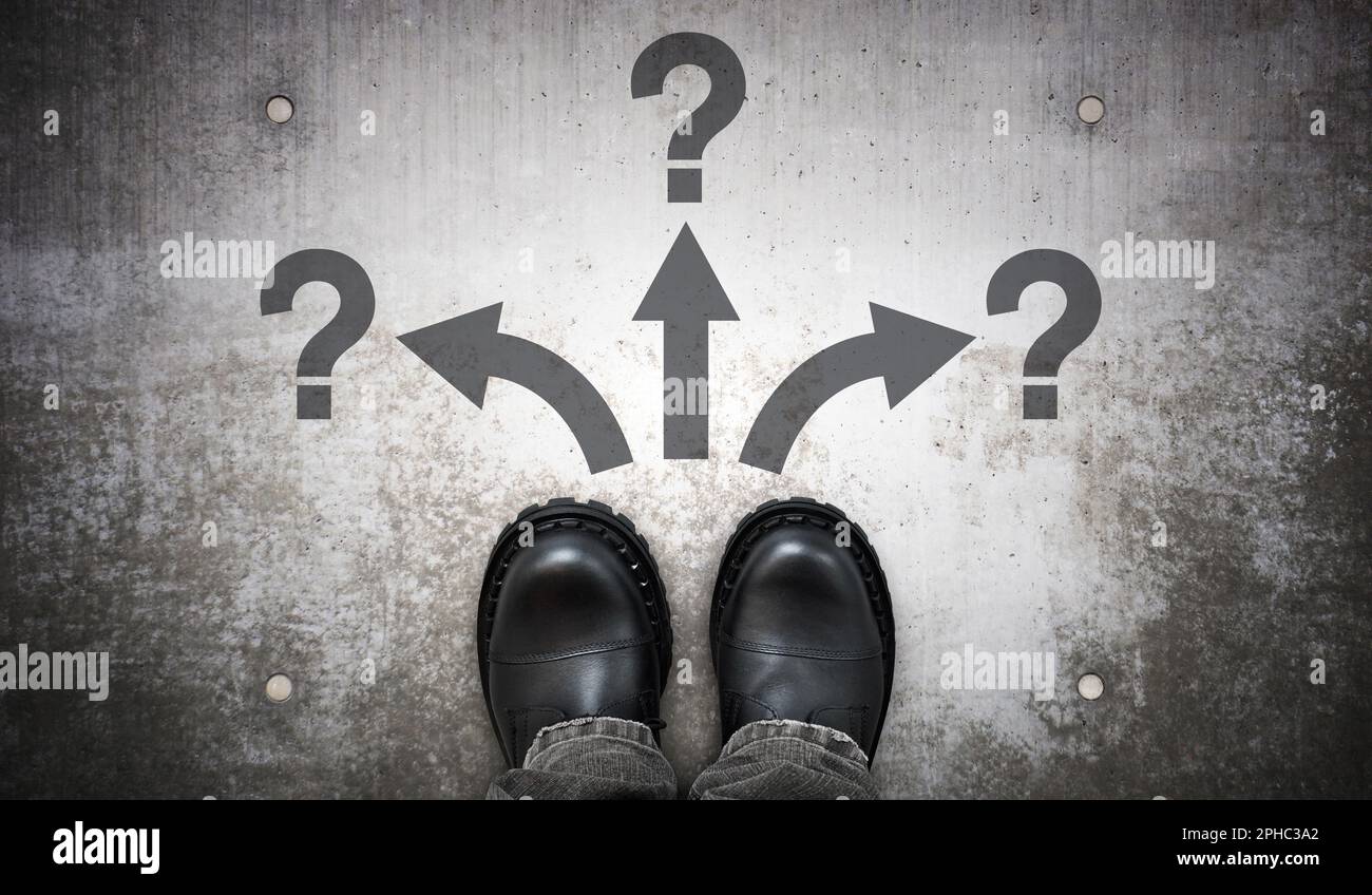 Heavy black leather boots, three arrows and question marks - problem ...