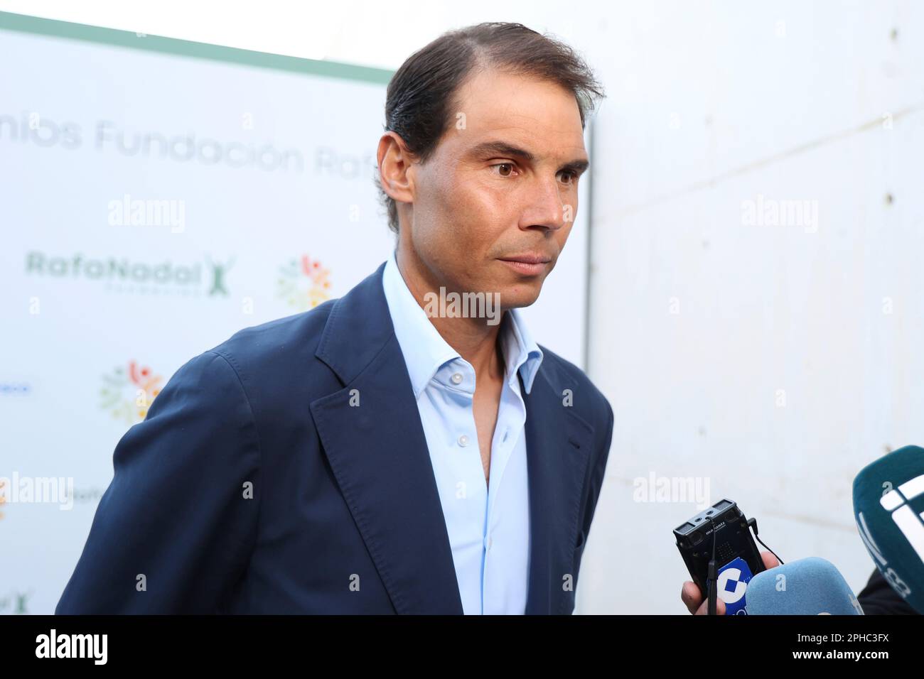Tennis player Rafa Nadal attends to the media at the photocall of the ...