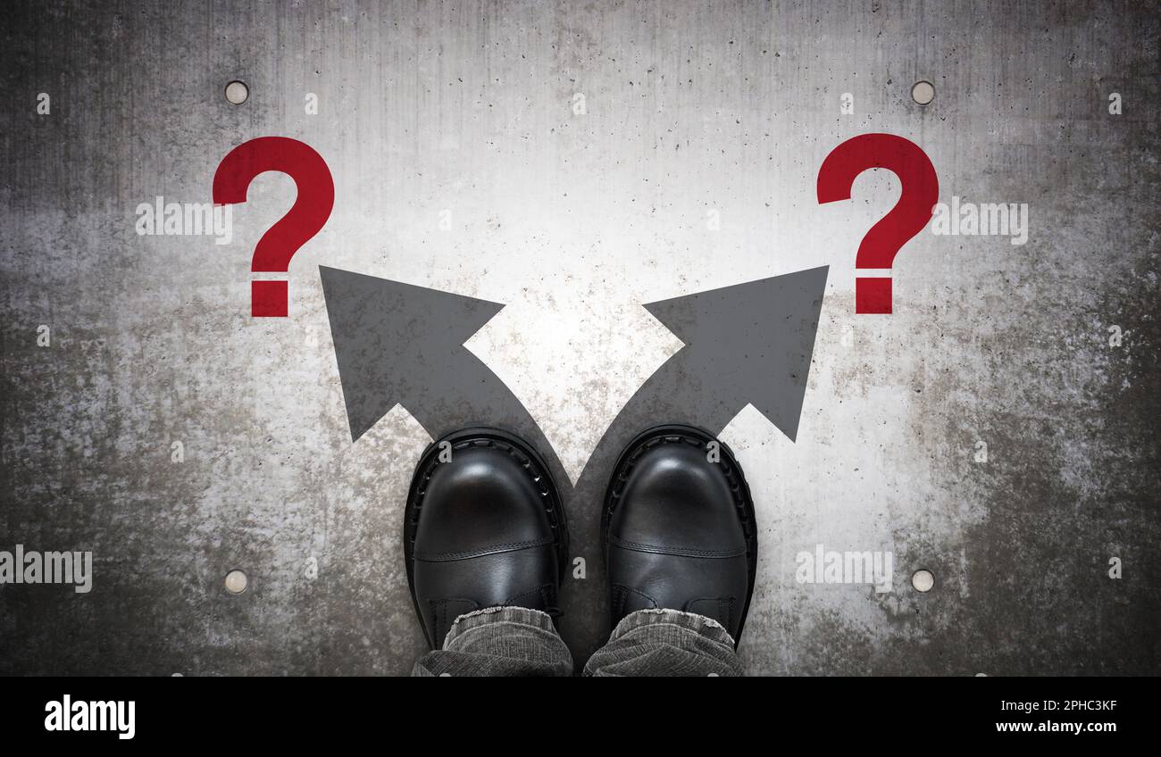 Heavy black leather boots, two arrows and question marks - problem ...