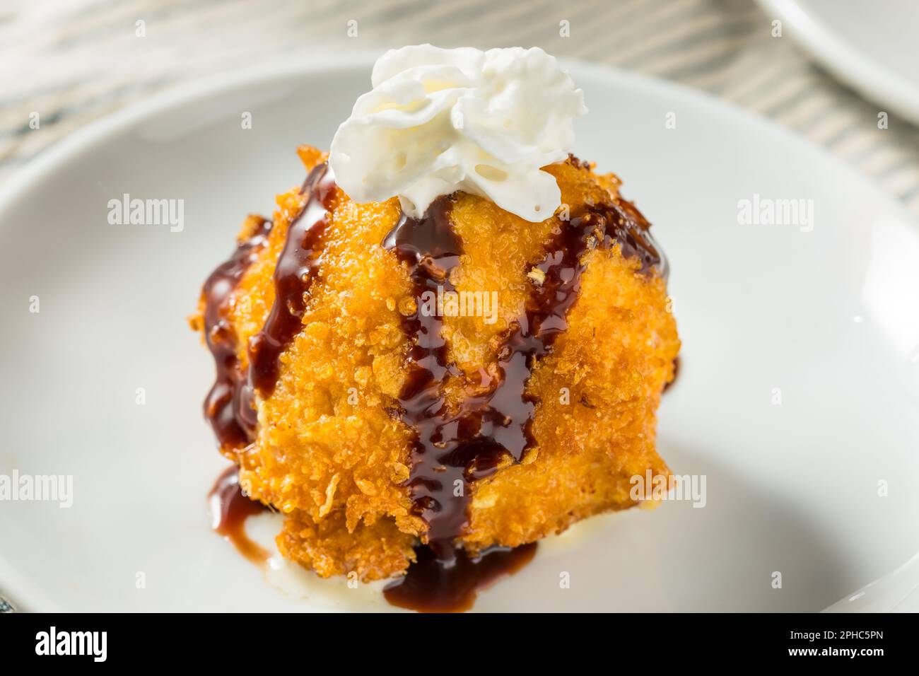 Homemade Fried IceCream Dessert with Chocolate and Whipped Cream Stock ...