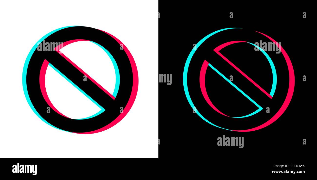 March 27, 2023: Interdiction symbol in colours of Tiktok brand as ...