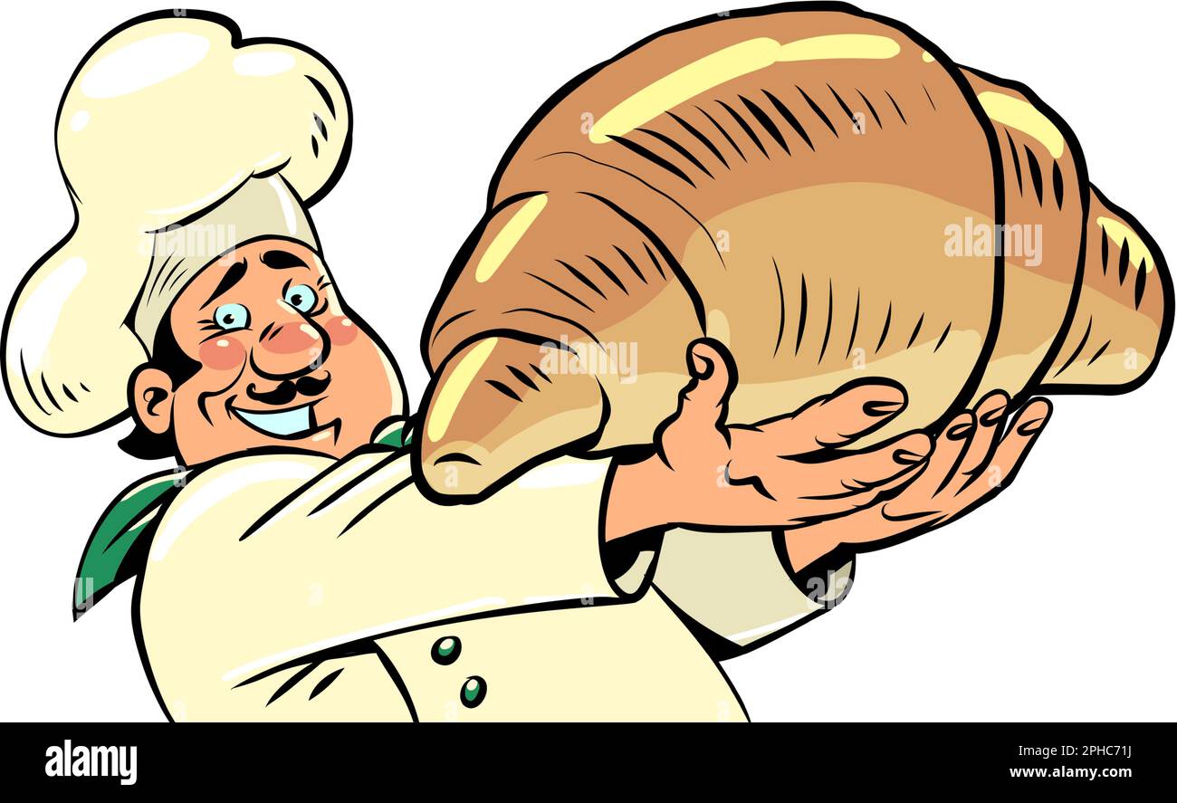 male chef with croissant, morning bakery, french cuisine, delicious bun ...