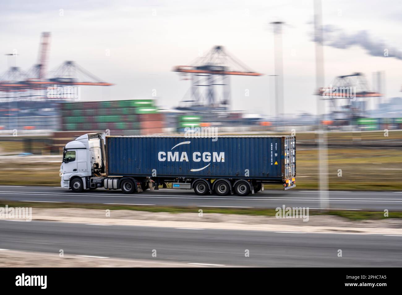 Container truck, bringing containers to Euromax Container Terminal, the ...