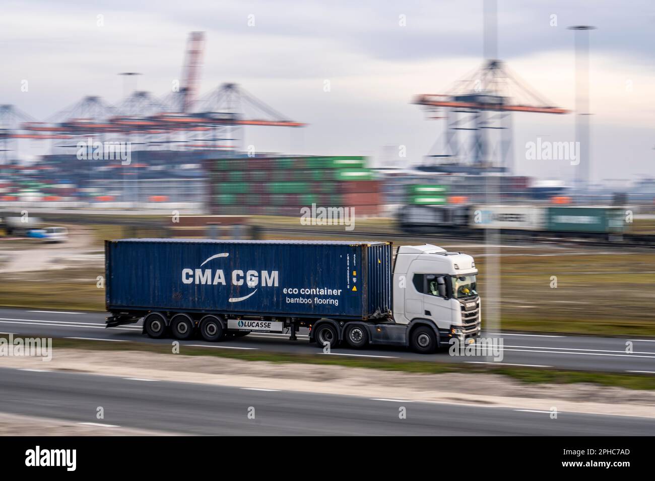 Container truck, bringing containers to Euromax Container Terminal, the ...