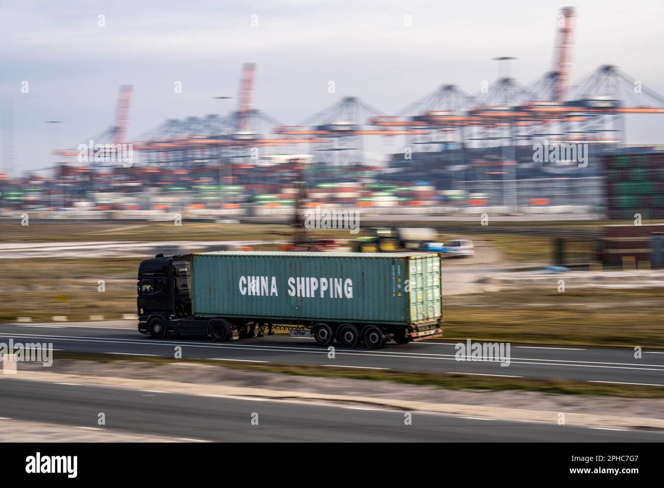 Container truck, bringing containers to Euromax Container Terminal, the ...