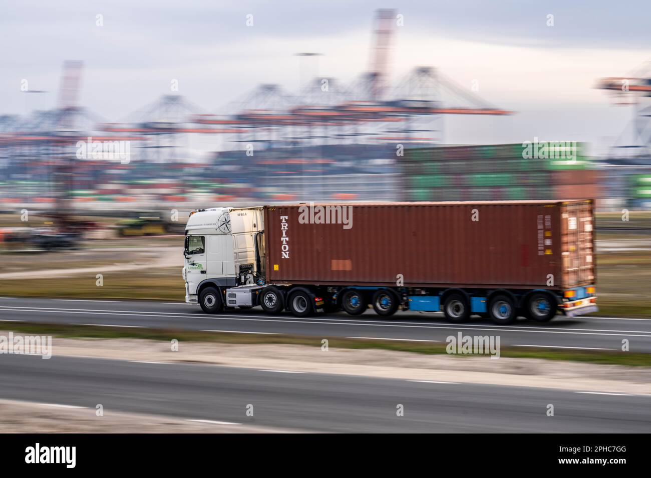Container truck, bringing containers to Euromax Container Terminal, the ...