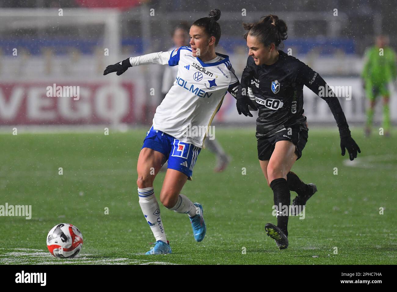 Norrkoping, Sweden, March 27th 2023: My Cato (5 IFK Norrkoping) and Heidi Ellingsen (77 Vaxjo ...