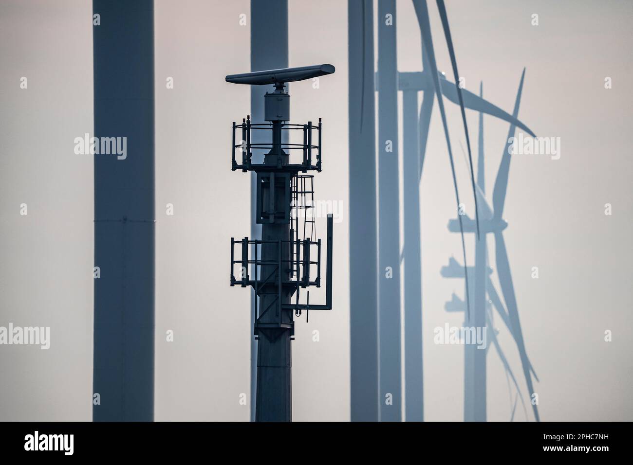 Wind farm on the Nordzeeweg, on a long spit of land between the Nieuwe ...