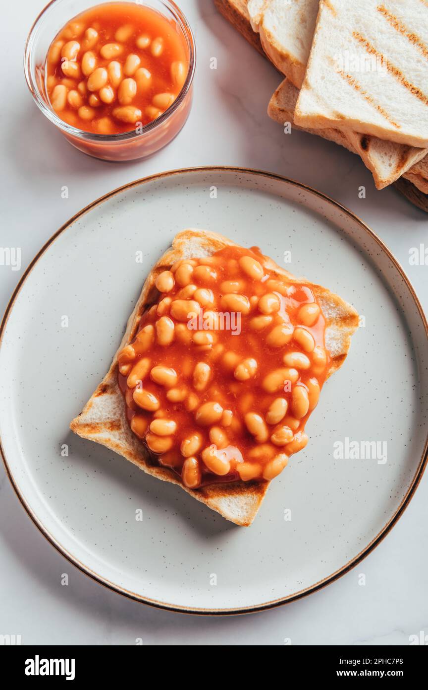 Baked Beans in Tomato Sauce on Slice of Toasted Bread, traditional ...