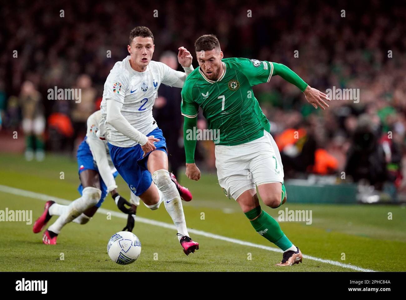 Republic of Ireland's Matt Doherty and France's Benjamin Pavard battle ...