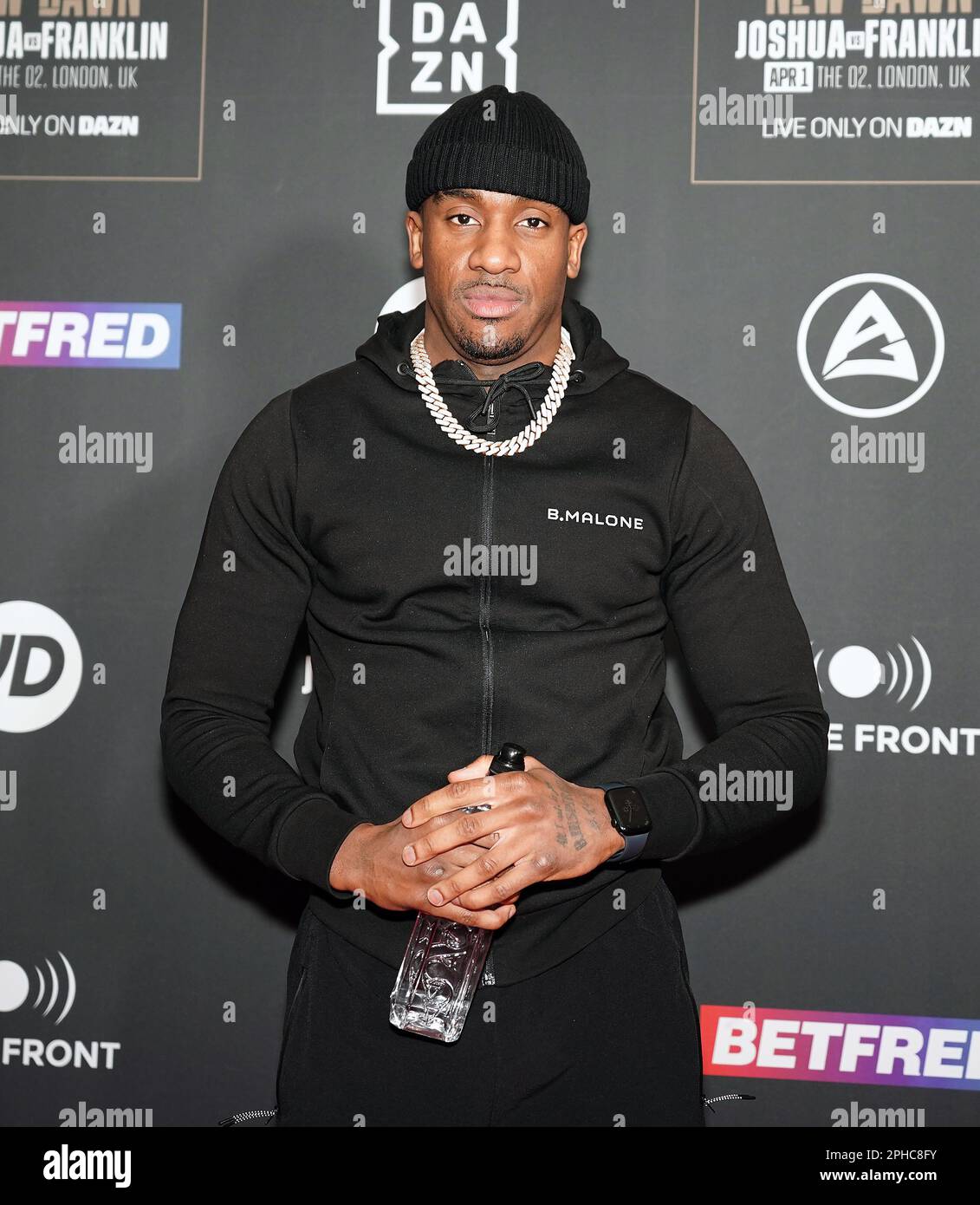 Bugzy Malone arrives for the launch party at Battersea Power Station, London. Picture date ...