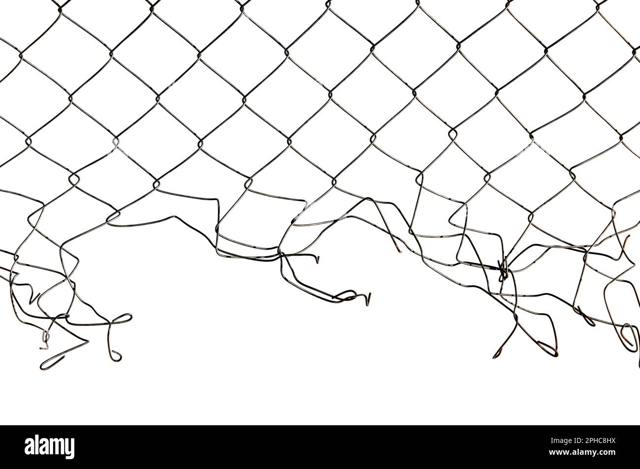 The texture of the metal mesh on a white background. Torn steel, metal ...