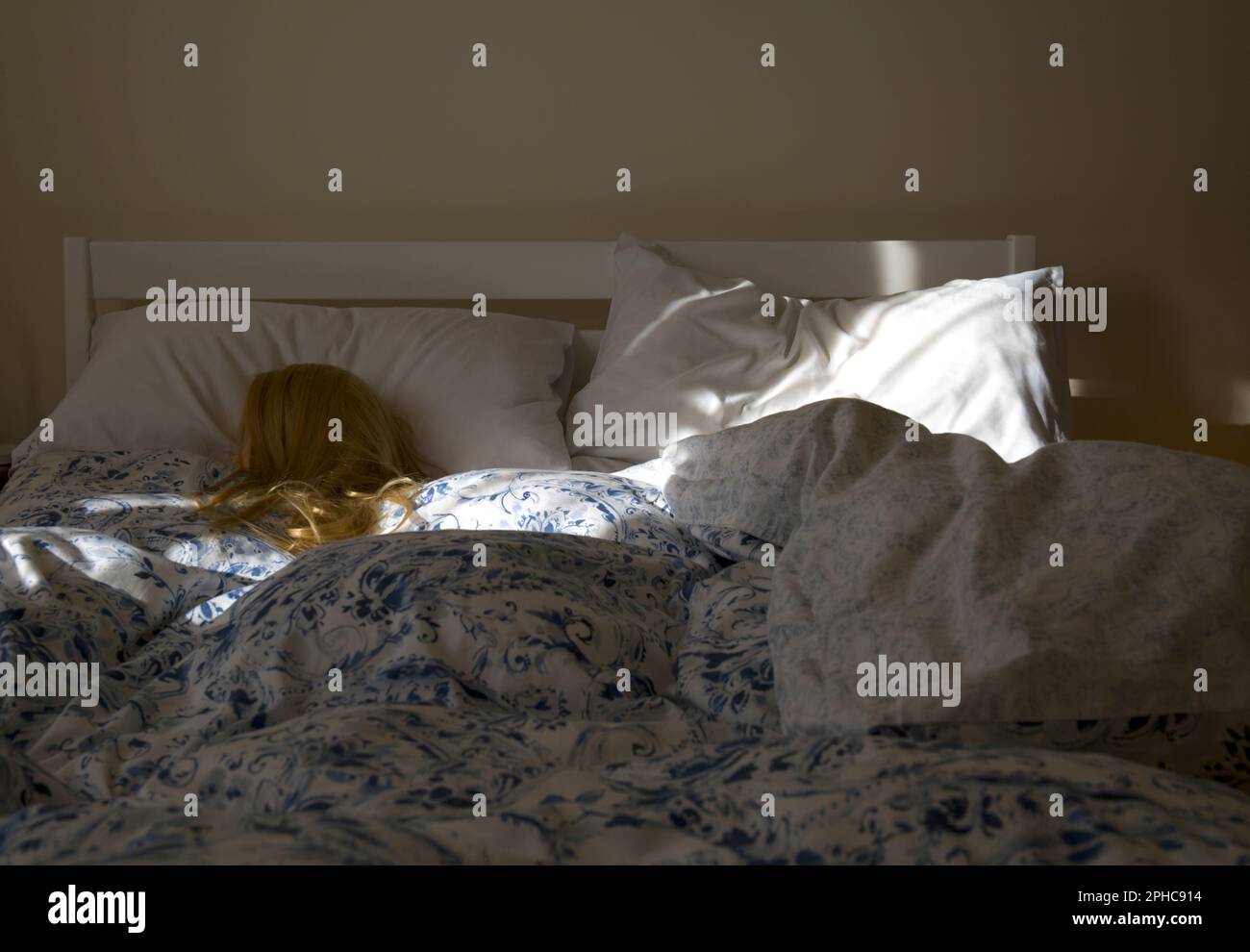 Blond Woman (mannequin) Sleeping In Bed Lit by Morning Sunshine Stock ...