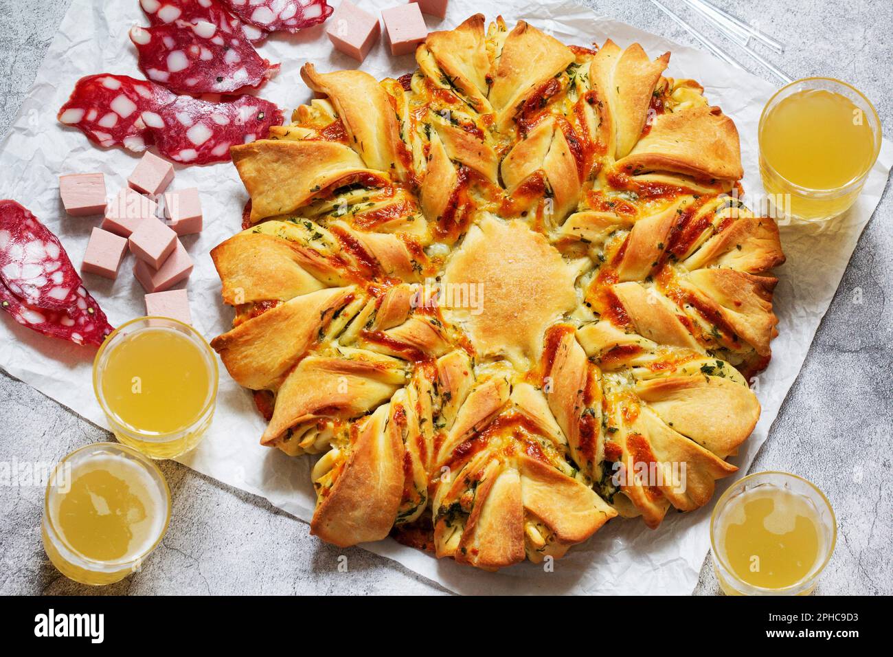 Table for a friendly party, snack star bread with cheese filling ...