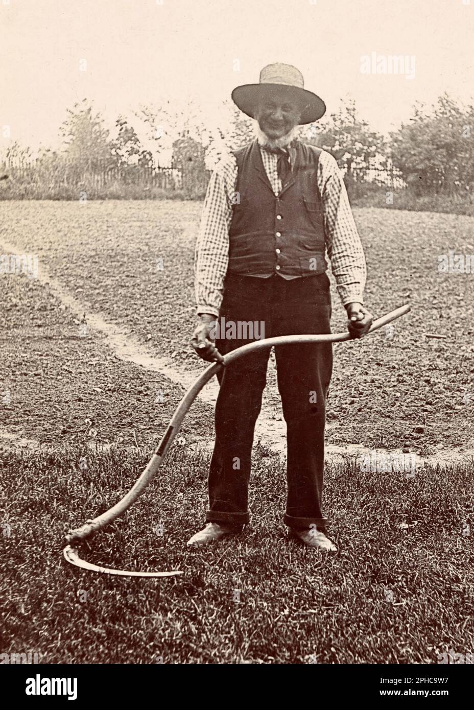 Vintage Scythe, Farmer with Scythe, Old Farm Equipment Stock Photo - Alamy
