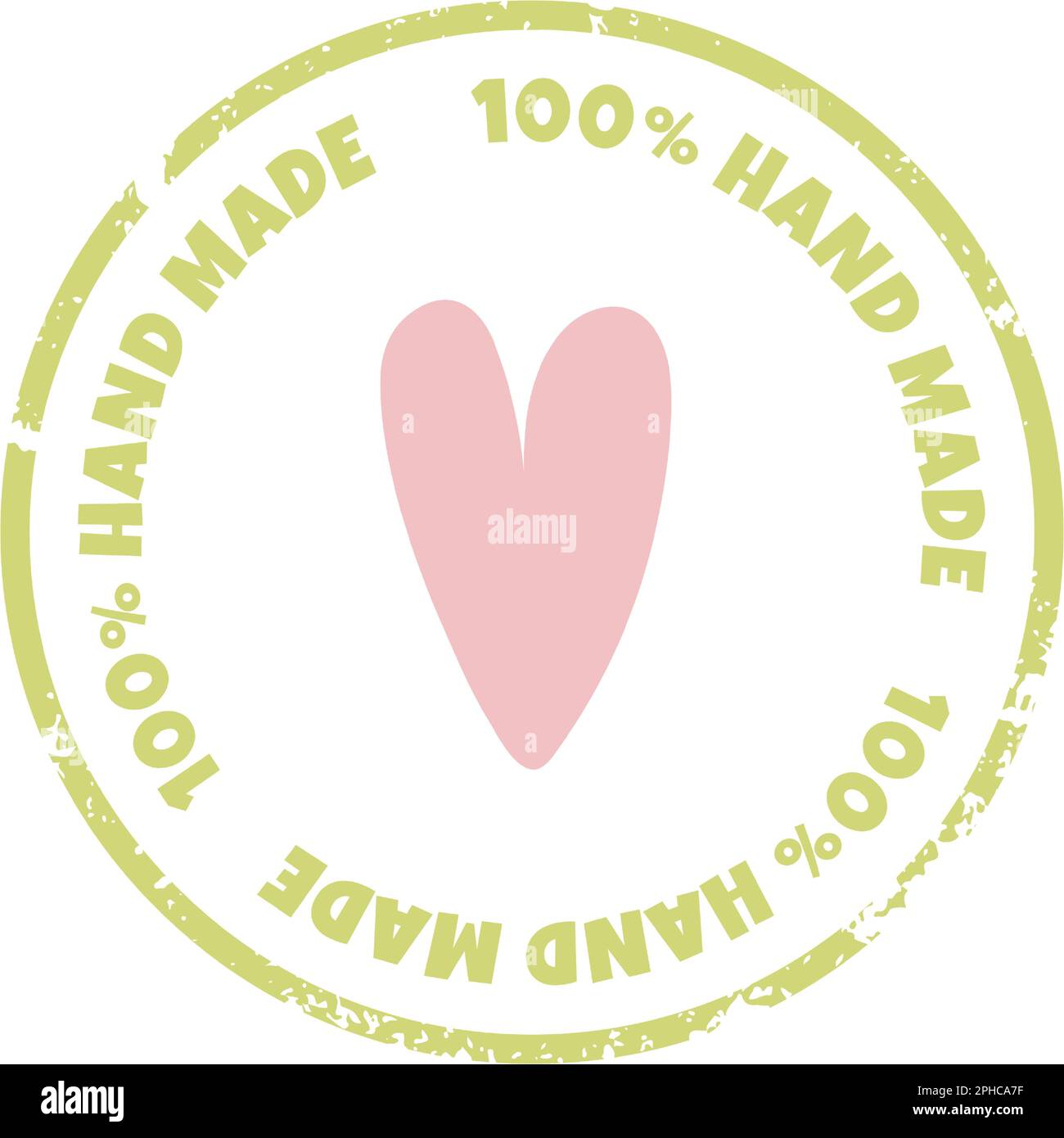 Vector label for 100 percent hand made product. Vector textured round ...