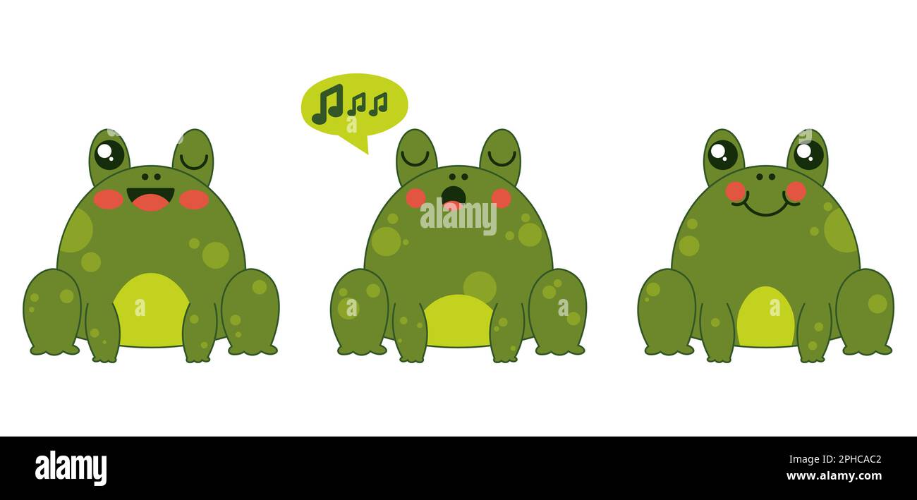 Three Cute Frogs Or Toads. Winking, Smiling And Singing. Vector ...