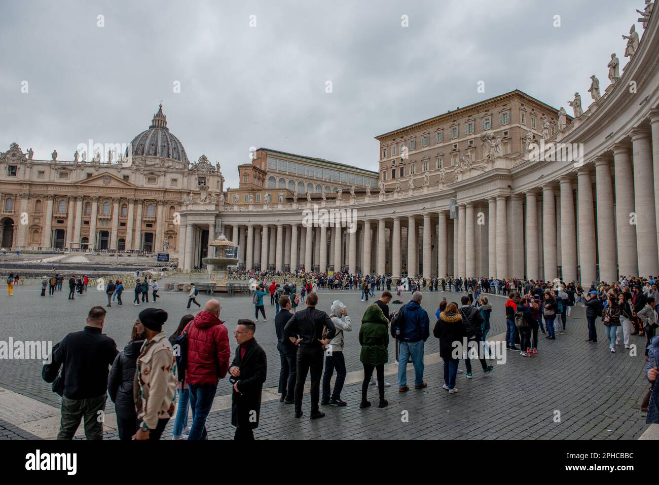 Rome Italy 14 March 2020:Piazza san Pietro People in queue waiting to ...