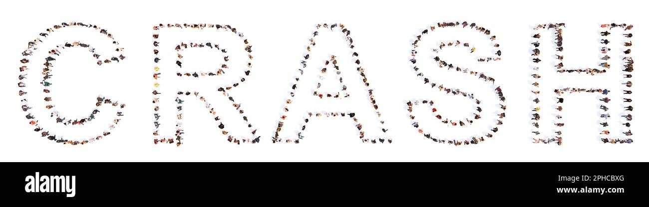 Conceptual large community of people forming the word CRASH. 3d ...