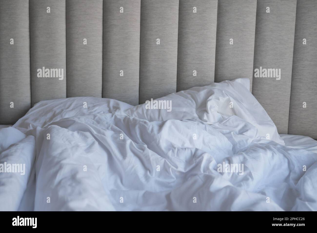 messy bed in early morning , messy bed after waking up Stock Photo - Alamy