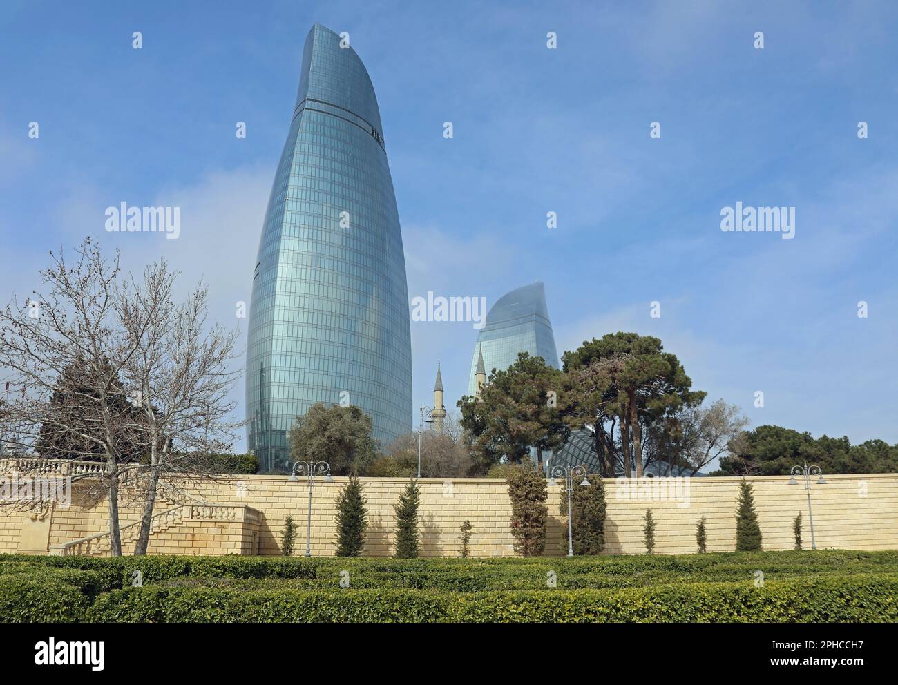View of the Flame Towers from Upland Park in Baku Stock Photo - Alamy