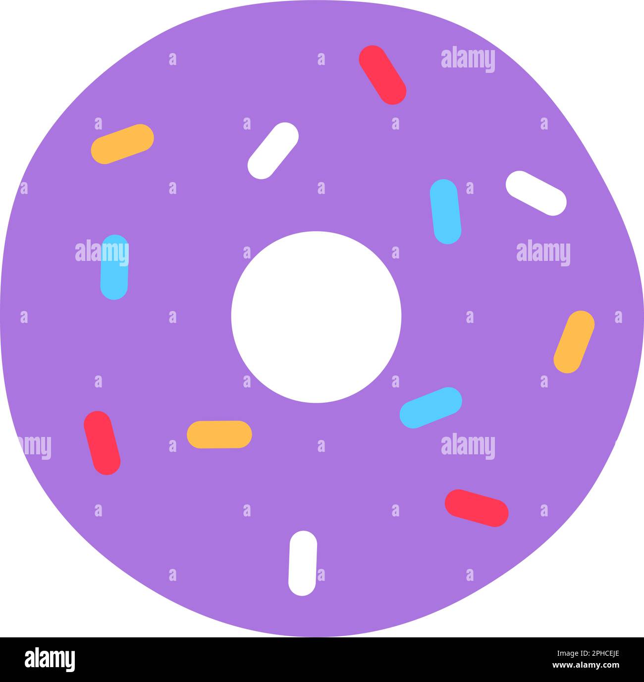 Flat purple glazed donut decorated with colorful sprinkles. Tasty baked ...