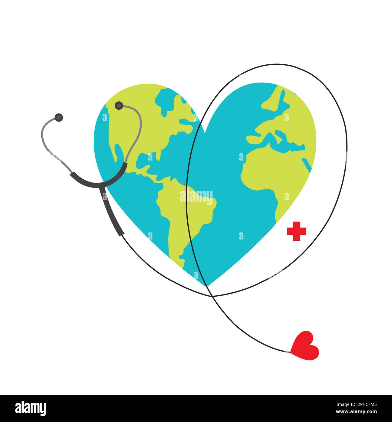 World health day illustration with a stethoscope and planet earth on a ...
