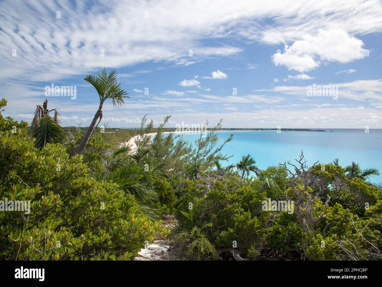 The scenic view from the higher point of Half Moon Cay tourist island ...