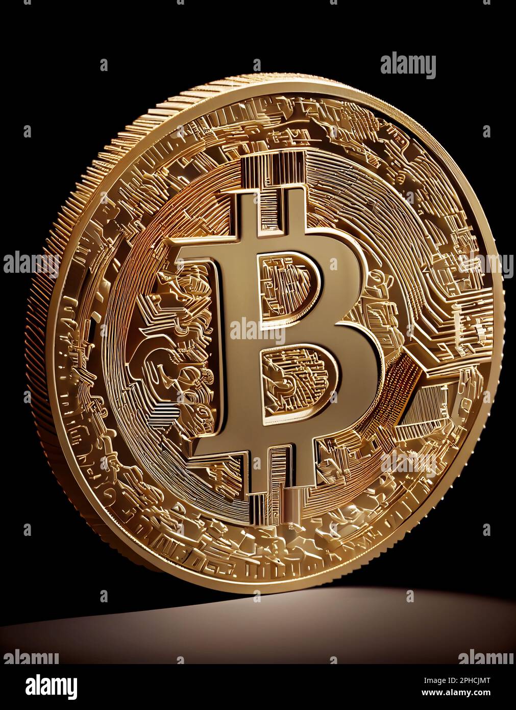 Gold coin of cripto bitcoin with black background Stock Photo - Alamy