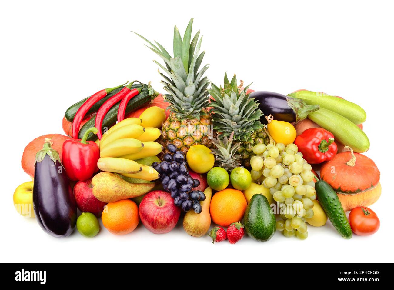 fresh fruits and vegetables isolated on white background Stock Photo ...