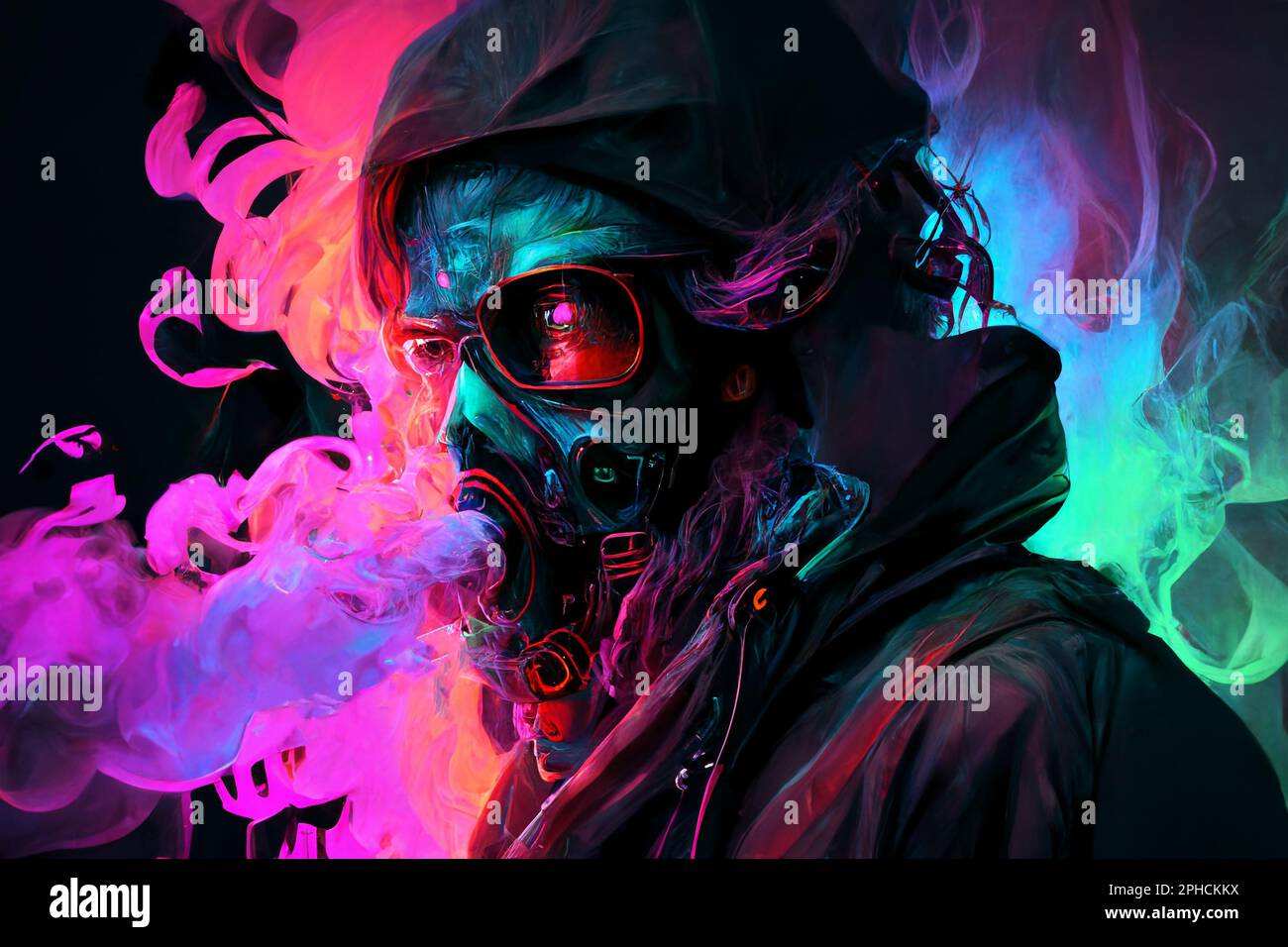Conception of a hacker with color smoke and mask illustration Stock ...