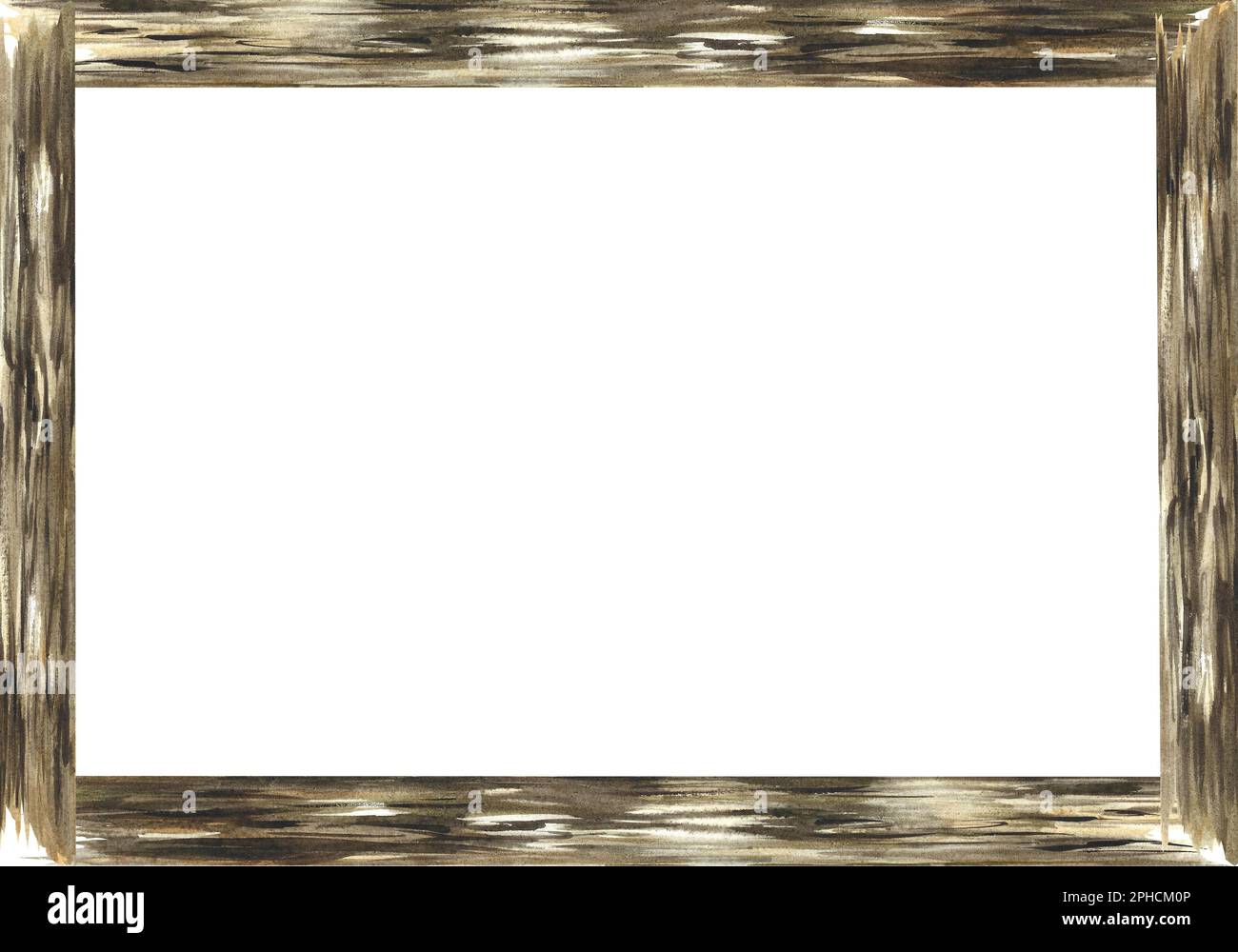 Wooden frame on a white background. Wooden frame. watercolor hand drawn ...