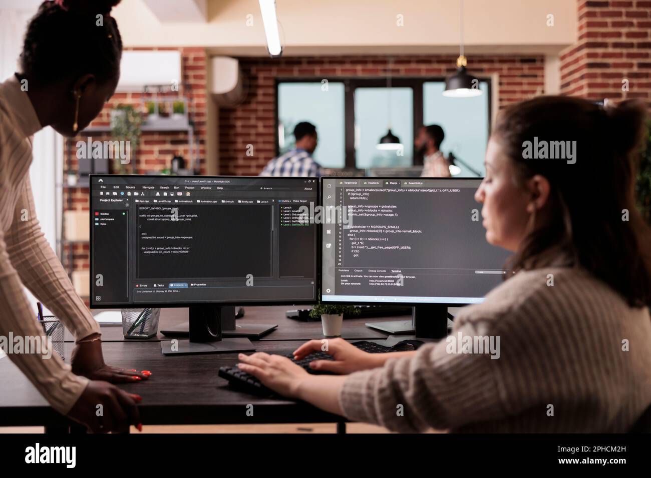 Programming Engineers Using Computer To Write Code And Develop Algorithm Program Software