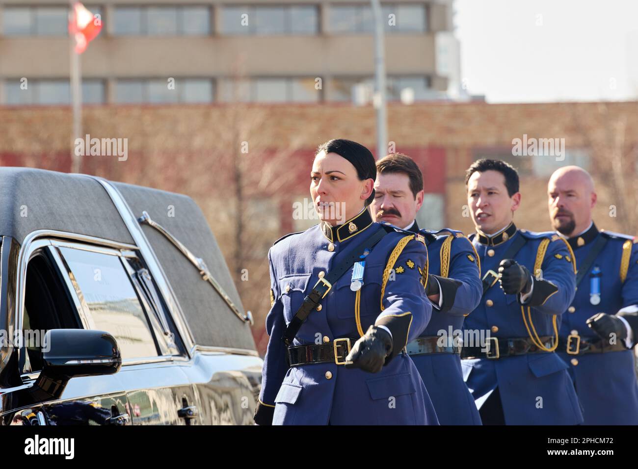 Edmonton, Alberta, Canada. 27th Mar, 2023. Honour guard officers march ...