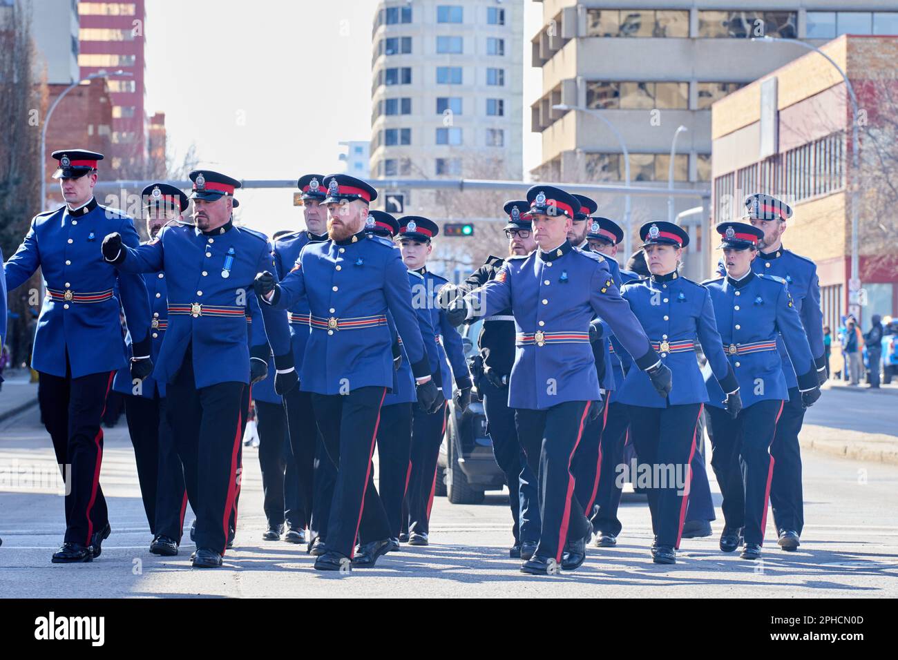 Edmonton, Alberta, Canada. 27th Mar, 2023. Officers march in the ...