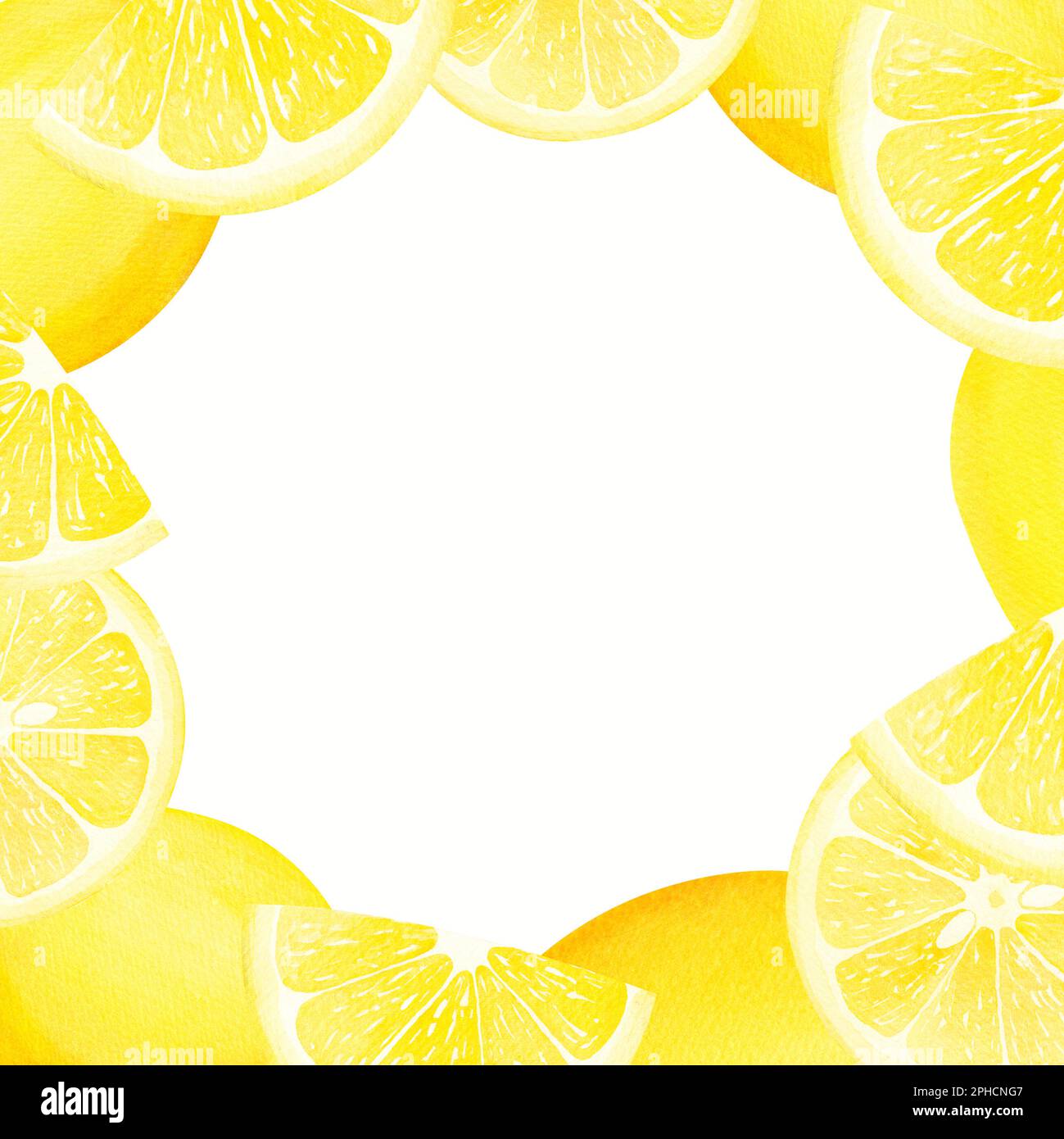 Hand drawn round frame of watercolor lemon. Watercolor illustration ...