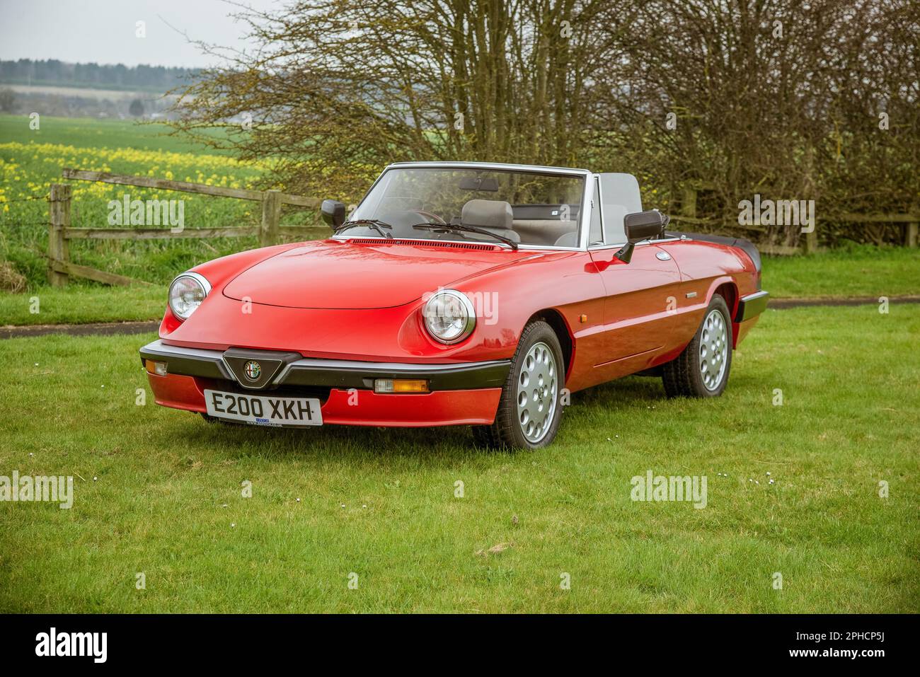 Red Alfa Romeo Spider Series 3 (115 Series) parked in a meadow with the ...