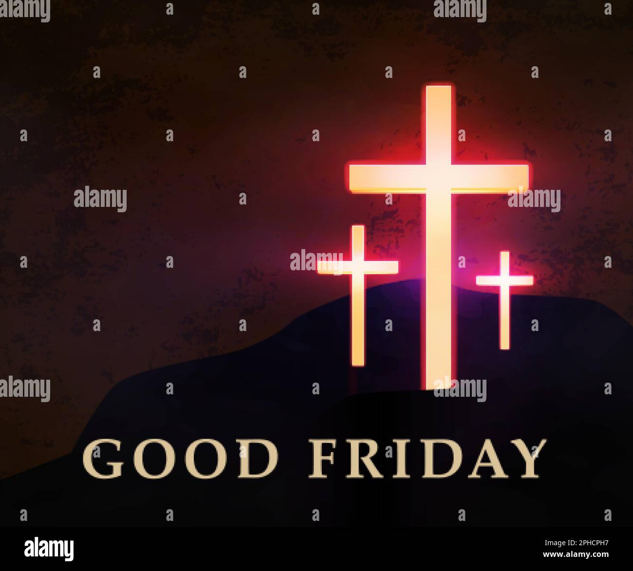 Good Friday background with glowing Christian crosses and Calvary ...