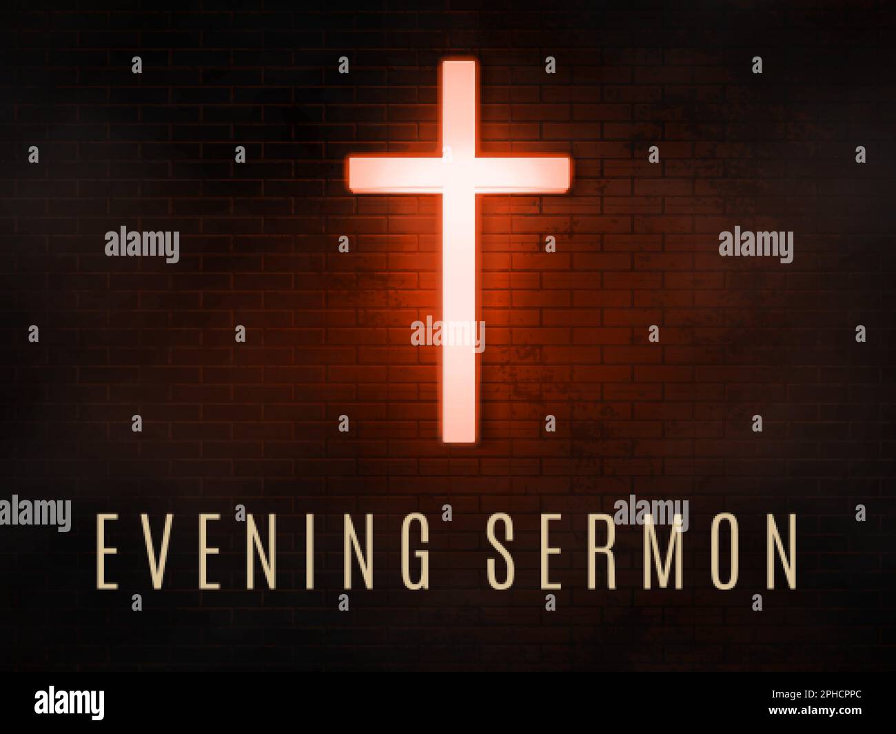 Evening sermon background. Christian web banner with glowing neon cross ...