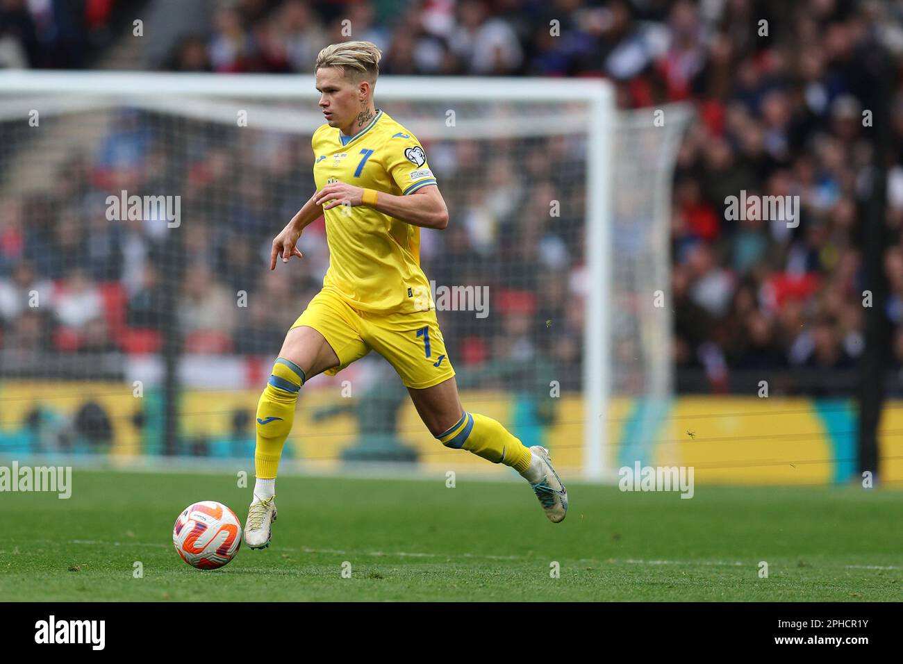 London, UK. 26th Mar, 2023. Mykhailo Mudryk of Ukraine in action ...