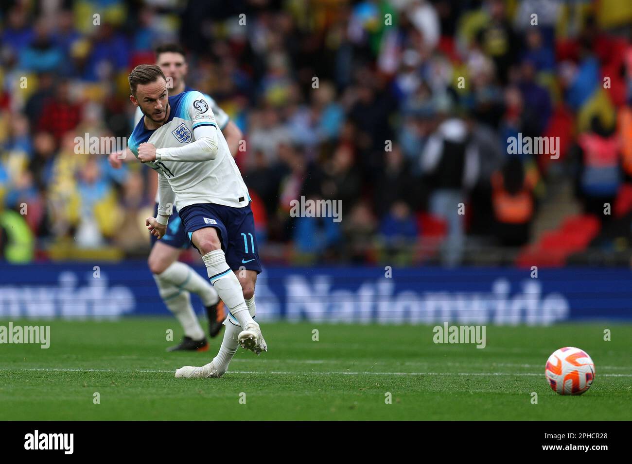 London, UK. 26th Mar, 2023. James Maddison of England in action ...