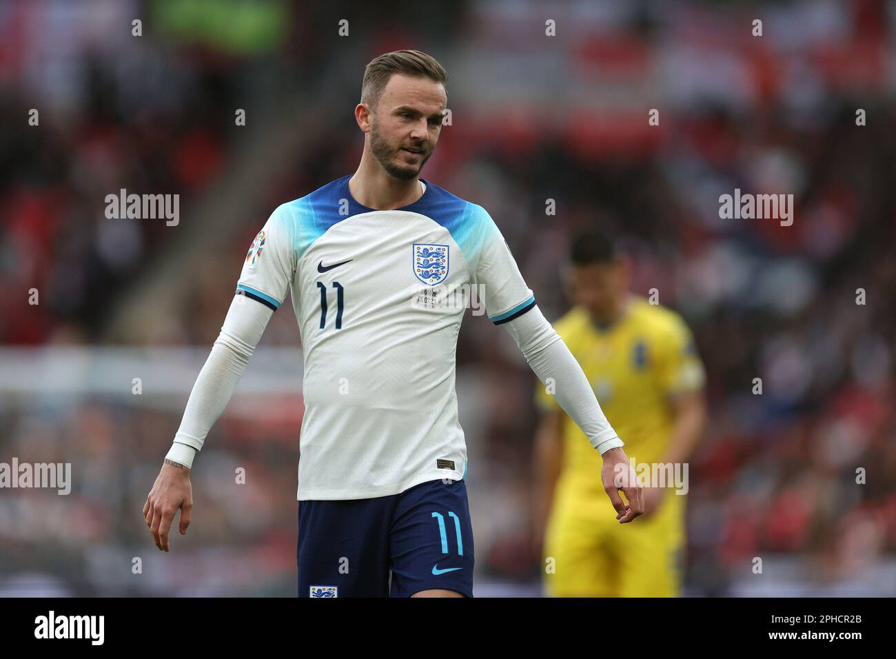 London, UK. 26th Mar, 2023. James Maddison of England looks on. England ...