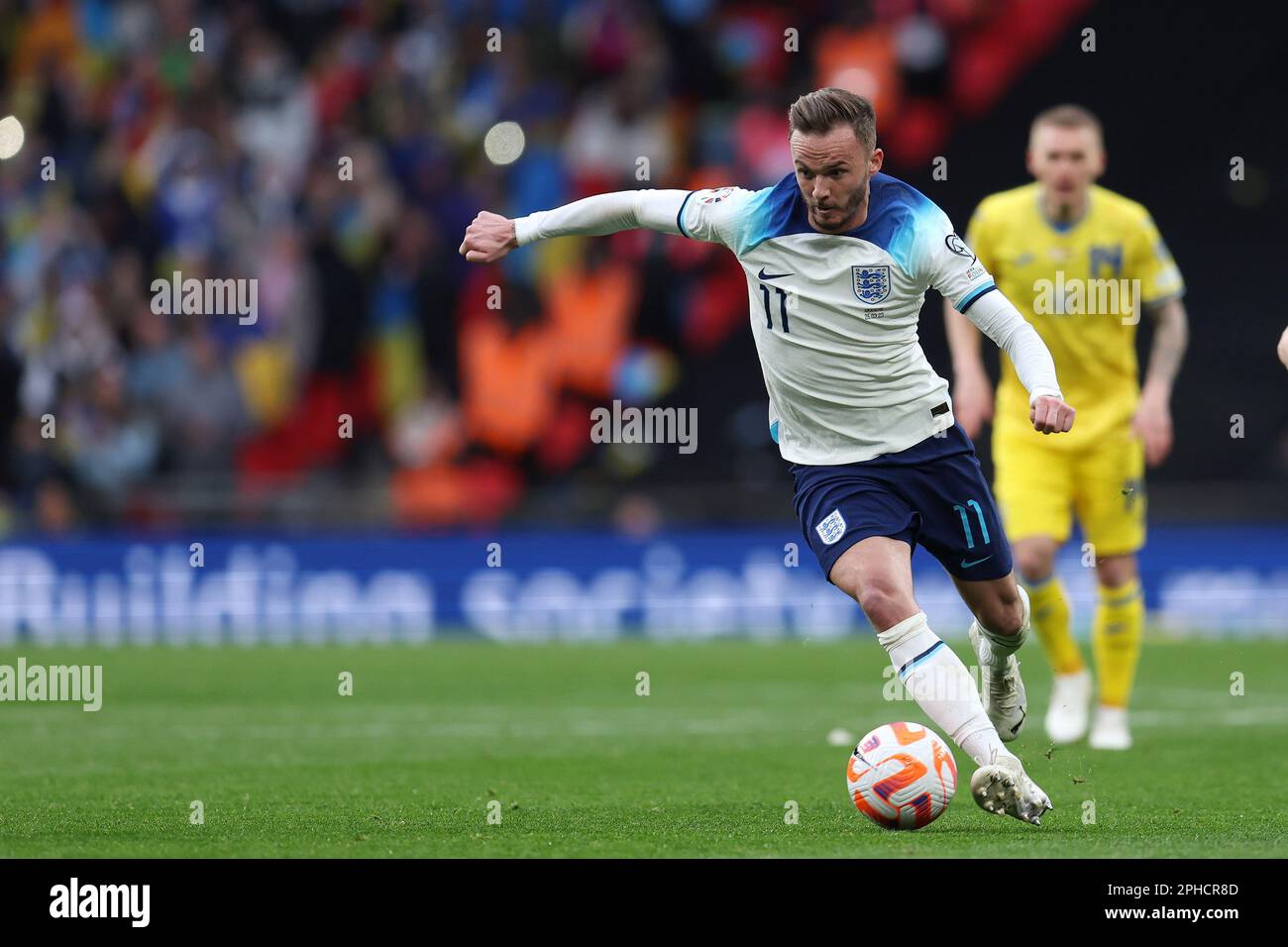 London, UK. 26th Mar, 2023. James Maddison of England in action ...