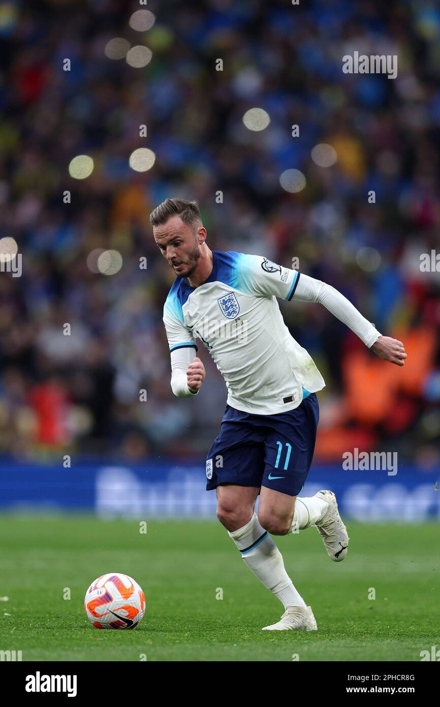 London, UK. 26th Mar, 2023. James Maddison of England in action ...