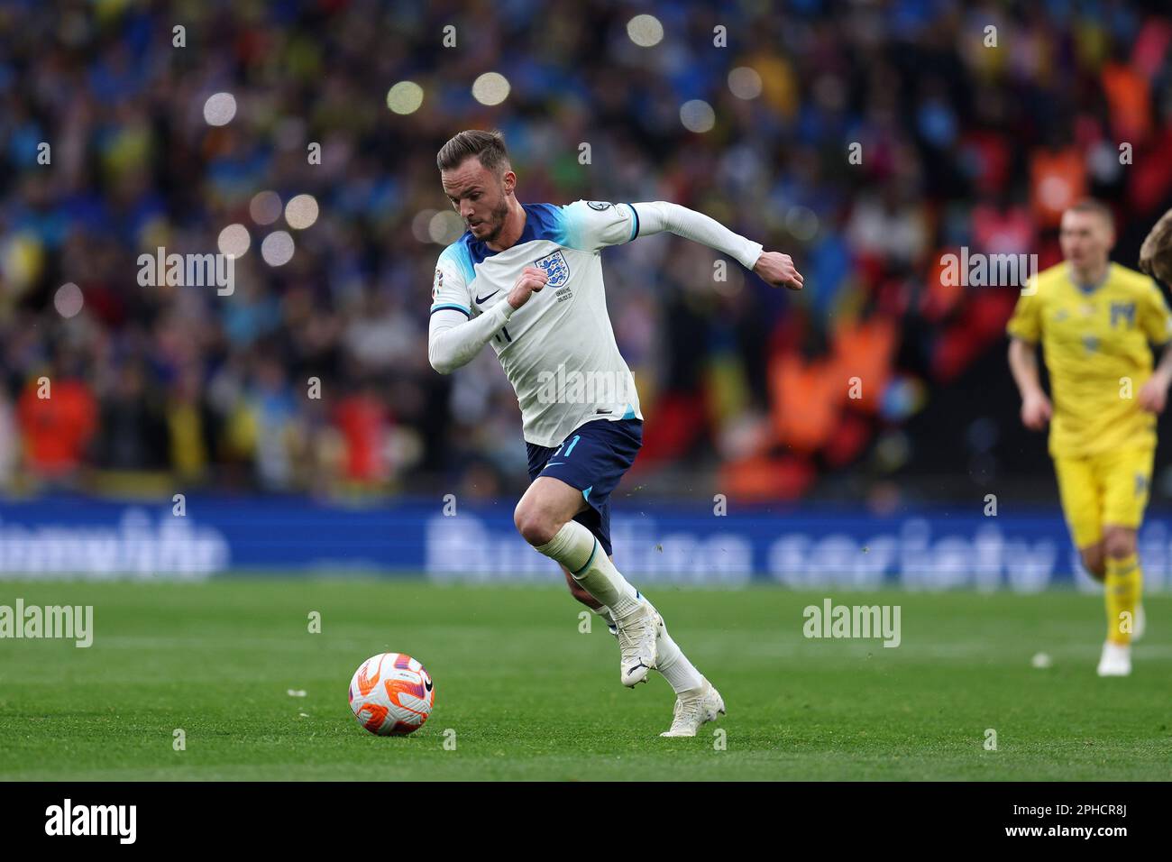London, UK. 26th Mar, 2023. James Maddison of England in action ...