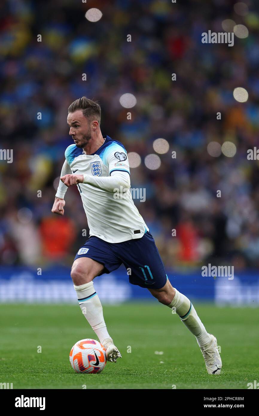 London, UK. 26th Mar, 2023. James Maddison of England in action ...
