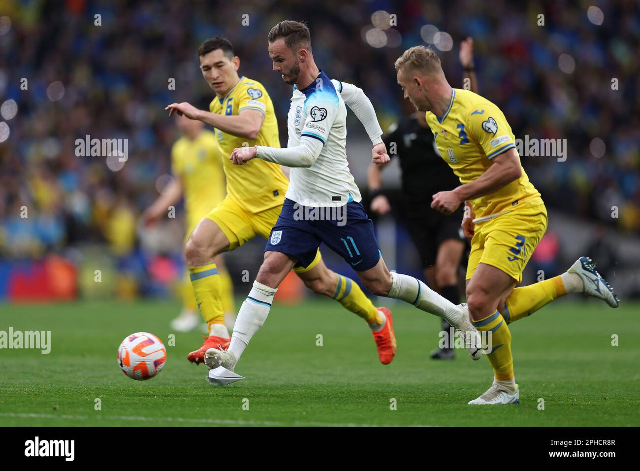 London, UK. 26th Mar, 2023. James Maddison of England (c) in action ...